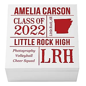 Let's Make Memories Personalized Keepsake Box - All About The Graduate - Graduation Mementos - Class of 2022 - 6” Hx12” Sq. - Red