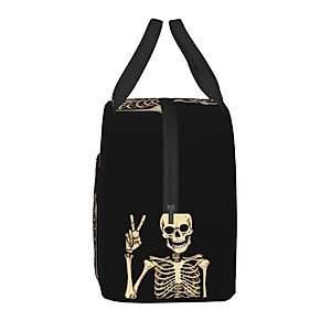 PrelerDIY Skeleton Bone Lunch Box - Insulated Lunch Bags for Women/Men Black Reusable Lunch Tote Bags, Perfect for Office/Camping/Hiking/Picnic/Beach/Travel