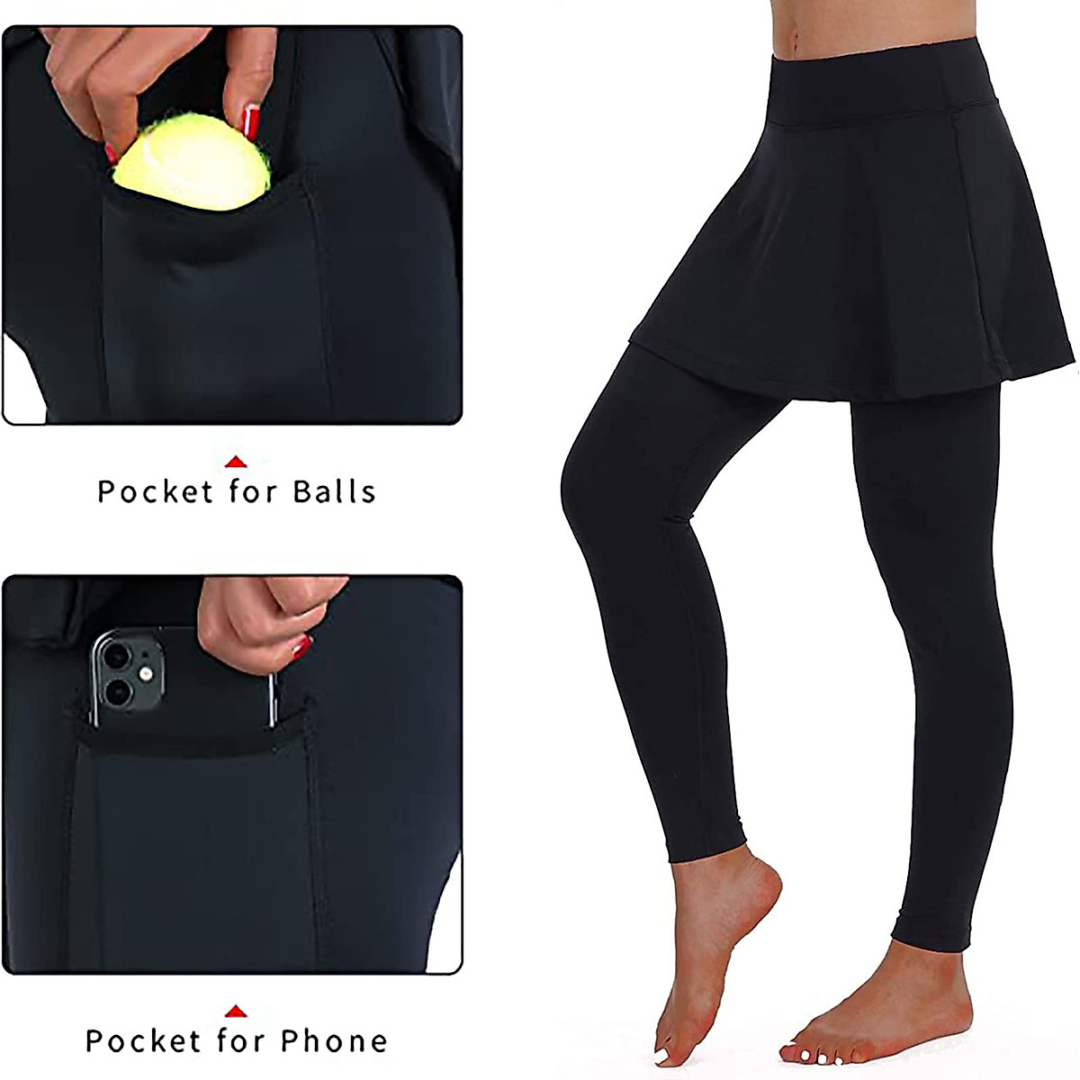 ANIVIVO Women Skirted Yoga Leggings,Tennis Leggings with Skirts&Full Length Golf Tight Running Skirted Leggings,Tennis Clothings(Black,XL)