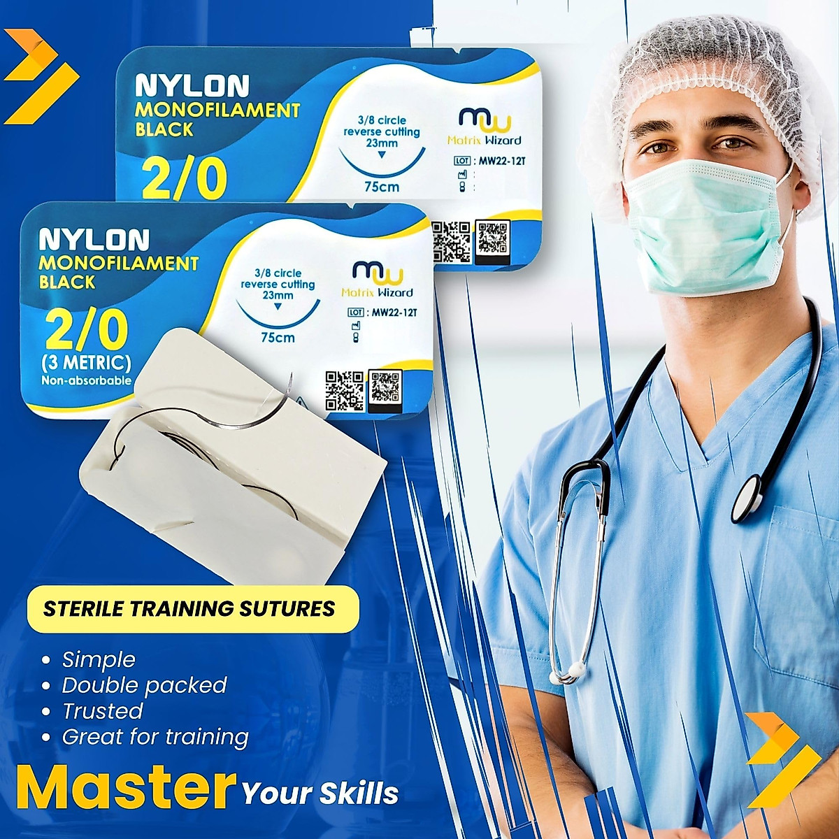 Sutures Thread with Needle, Disposable Stapler, Waterproof Adhesive Film Plus Remover Instrument -Complete Suture Training Kit - Emergency Survival First Aid Practice Demo, Vet Use