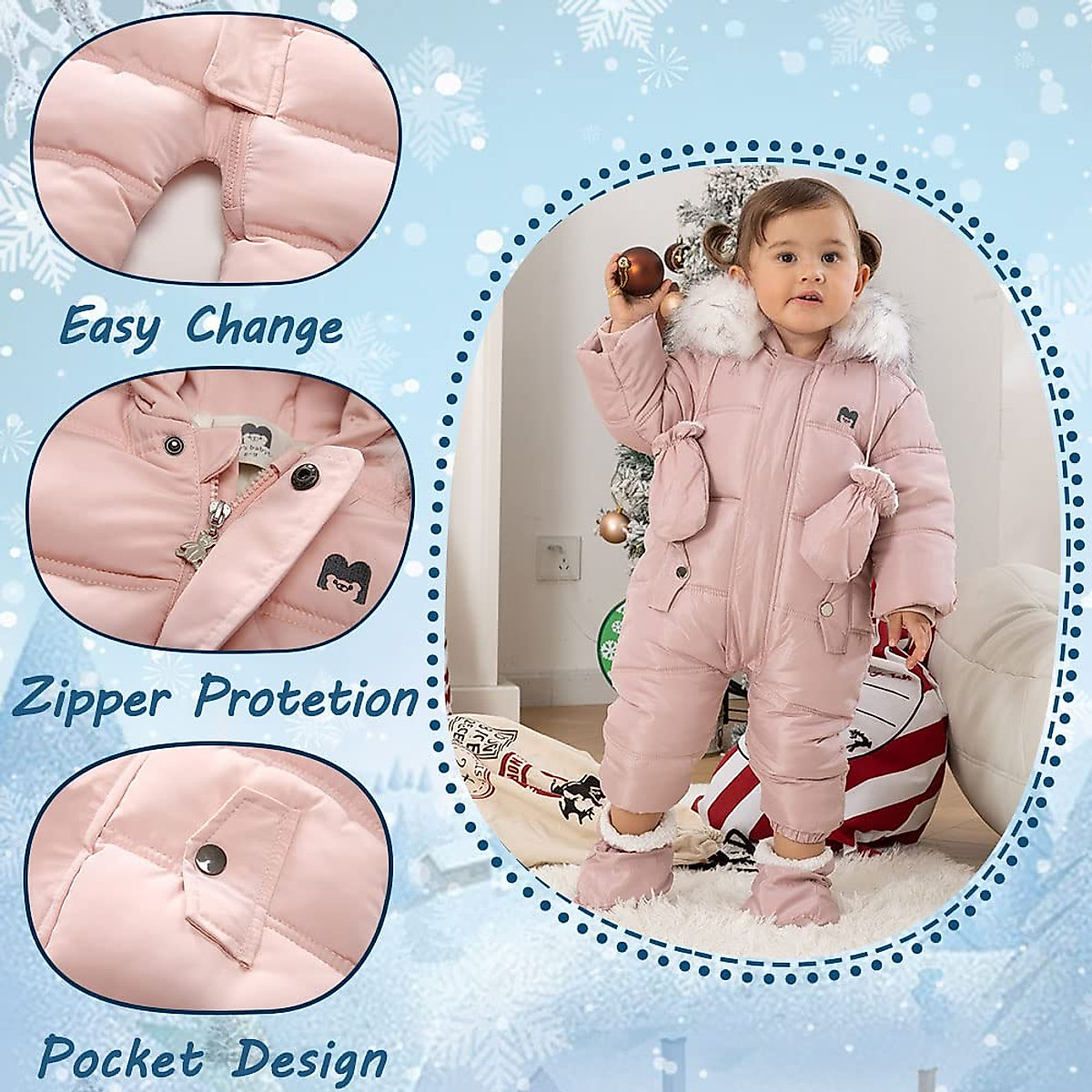 XIFAMNIY Baby Girls and Boys Snowsuit Winter suits Jumpsuit Outwear Hooded Footie Snow suits