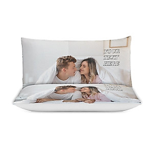 Custom Bedding Set with Photo Text Logo Custom Comforter Set Custom Bedding 3pcs Sets Bedding Cover Set Customized Duvet Cover Set for Family Kids Couples Birthday (1 Comforter and 2 Pillowcases)