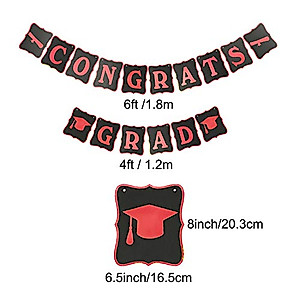 ZERODECO Graduation Decorations, Black and Red Congrats Grad Banner Paper Pompoms Hanging Swirls Graduation Confetti Paper Garland Party Balloons for Grad Party Decoration Supplies