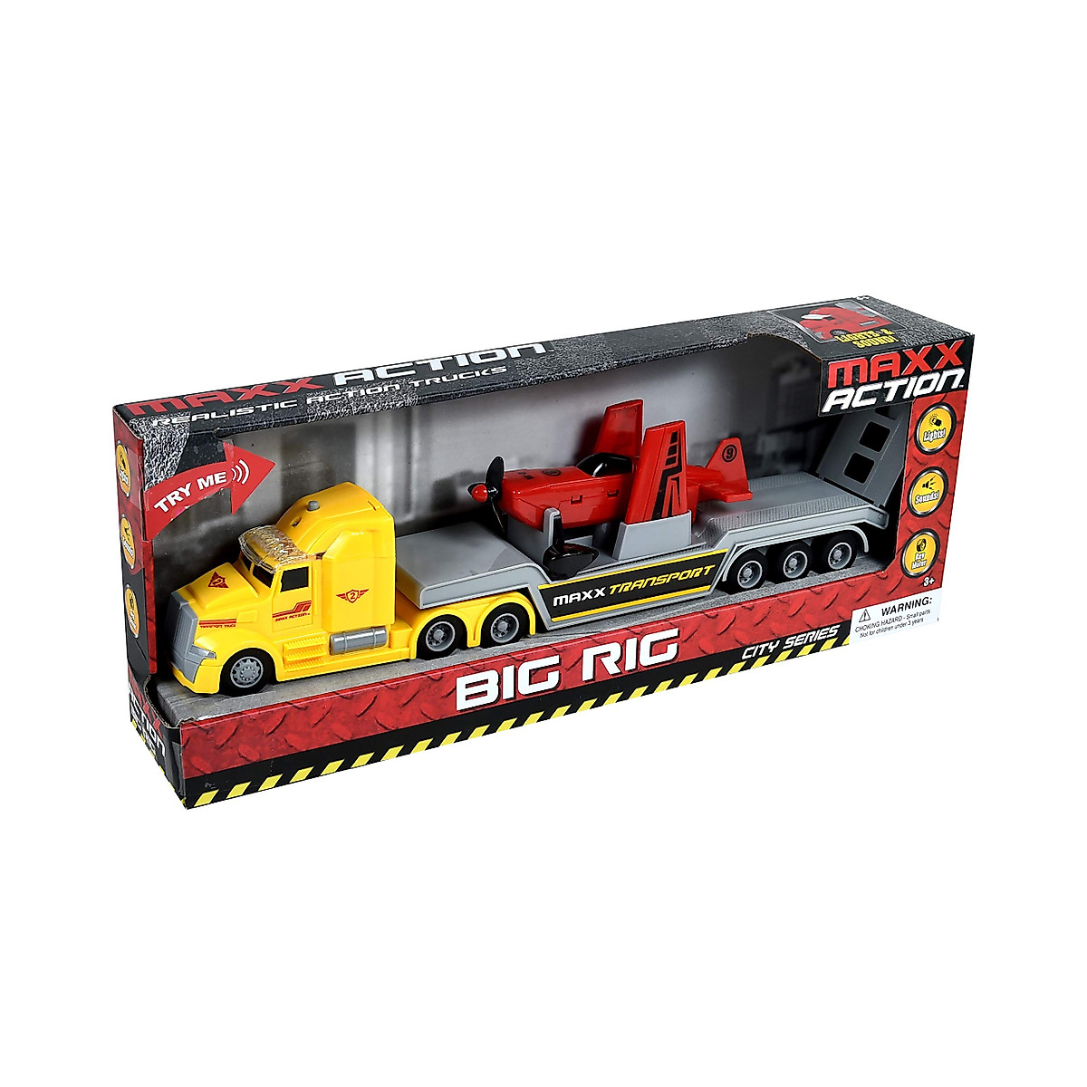 Sunny Days Entertainment Big Rig – Lights and Sounds Pull Back Toy with Friction Motor | Receive Either The Airplane Transport Semi or Oil Tanker | Color May Vary – Maxx Action