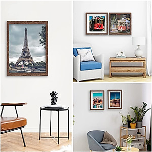 PWTAKO 11x14 Picture Frame Set of 6, Display Pictures 8x10 with Mat or 11x14 Without Mat for Wall Mounting,Rustic Brown