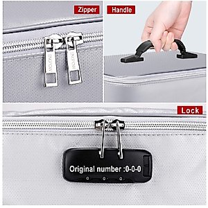 ENGPOW Fireproof & Water-Resistant Document Storage Bag 4-Layer Large Space,15" x 11" x 8" File Organizer Case with Lock,Document Safe Filing Organizer for Home Office Travel,Silver