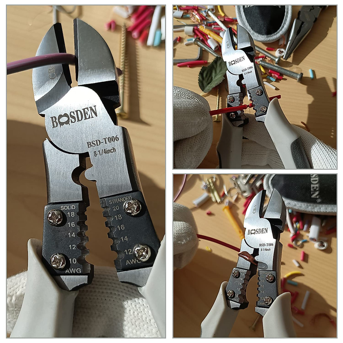 BOOSDEN Wire Cutters Heavy Duty with Wire Stripper Crimper, Diagonal Cutters, 8 inch Side Cutters, Multi function Professional Industrial High Leverage Diagonal Cutting Pliers Tool