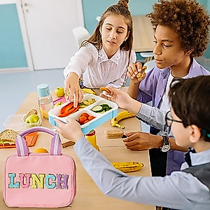 Janhavi Cute Insulated Lunch Bag for Women Personalized Preppy Kids Lunch Box for Girls Reusable Nylon Cooler Bag Lunch Tote Bag with Chenille Letter for School Beach Picnic Travel -LUNCH