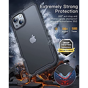Humixx Designed for iPhone 13 Case & iPhone 14 Case [10FT Military Grade Drop Protection] [Anti-Scratch & Anti-Fingerprint] Shockproof Translucent Matte Back with Soft Bumper Protective Case, Black