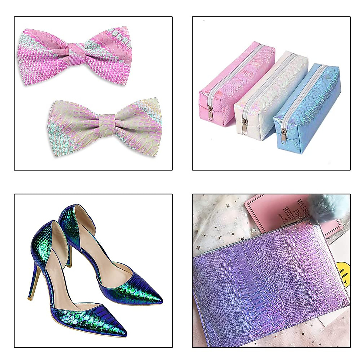 30x135cm Holographic Crocodile Skin Vinyl, Iridescent Dark Green Alligator Faux Leather, Embossed Craft Fabric for DIY Sewing Project