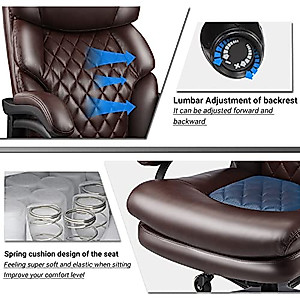 400lbs Big and Tall Office Chair Wide Spring Seat Executive Office Chair for Heavy People Home Office Desk Chair with Heavy Duty Casters 360 Swivel Chair High Back Computer PU Leather Chair (BROWN)