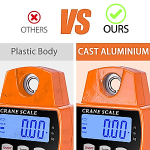 RoMech 660lb Digital Hanging Scale with Cast Aluminum Case, Handheld 300Kg Mini Crane Scale with Hooks for Farm Hunting Fishing Outdoor (Orange)