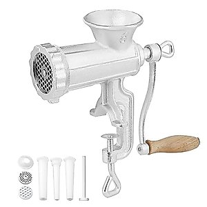 VEVOR Manual Meat Grinder, Heavy Duty Cast Iron Hand Meat Grinder with Steel Table Clamp, Meat Mincer Sausage Maker with 1 Cutting Blade, 2 Cutting Plates, 3 Sausage Tubes for Beef Pepper Mushroom