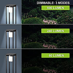 BRIMMEL Outdoor Solar Floor Lamp Solar Powered Patio Landscape Garden Motion Sensor Aluminum Path Light for Deck Balcony Yard Cordless Rechargeable Ip44 Waterproof Super Bright, Black 20" SG601057