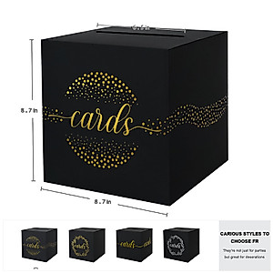 QIKSION Black Card Box with Gold Foil Design, Gift Cards Receiving Box for Birthdays Party, Bridal & Baby Showers, Wedding Receptions, Graduations, Retirements, Anniversaries