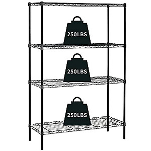 NChanmar 4 Tier Wire Shelving Unit Storage Shelves Shelf Organizer 54"x36"x14" Heavy Duty Metal Storage Rack Wire Rack NSF Height Adjustable for Laundry Bathroom Kitchen Garage Shelving (Black)