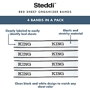 Steddi Bed Sheet Organizer Bands, Sheet Bands for Organizing, Sheet Organizer Bands, Sheet Labels for Bedding, Sheet Size Label Bands for Bed Sheets, Pillow Case, Duvet (King)