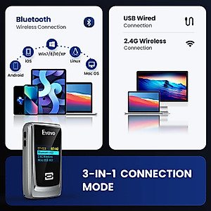 Eyoyo QR Code Scanner with LCD Display, Mini Portable Bluetooth Barcode Scanner, Wireless 1D 2D Book Bar Code Scanner for Library Classroom Inventory Compatible with iPhone iPad Android iOS POS Laptop