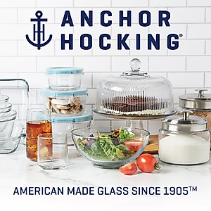 Anchor Hocking 16 Piece Round and Rectangle Glass Food Storage Containers, Space Saving Meal Prep, Navy BPA-Free SnugFit Lids