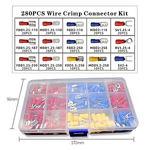 Insulated Wire Electrical Connectors Assortment Fork,Ring,Spade,Quick Disconnect Crimp Marine Automotive Cable Terminals-280 PCS