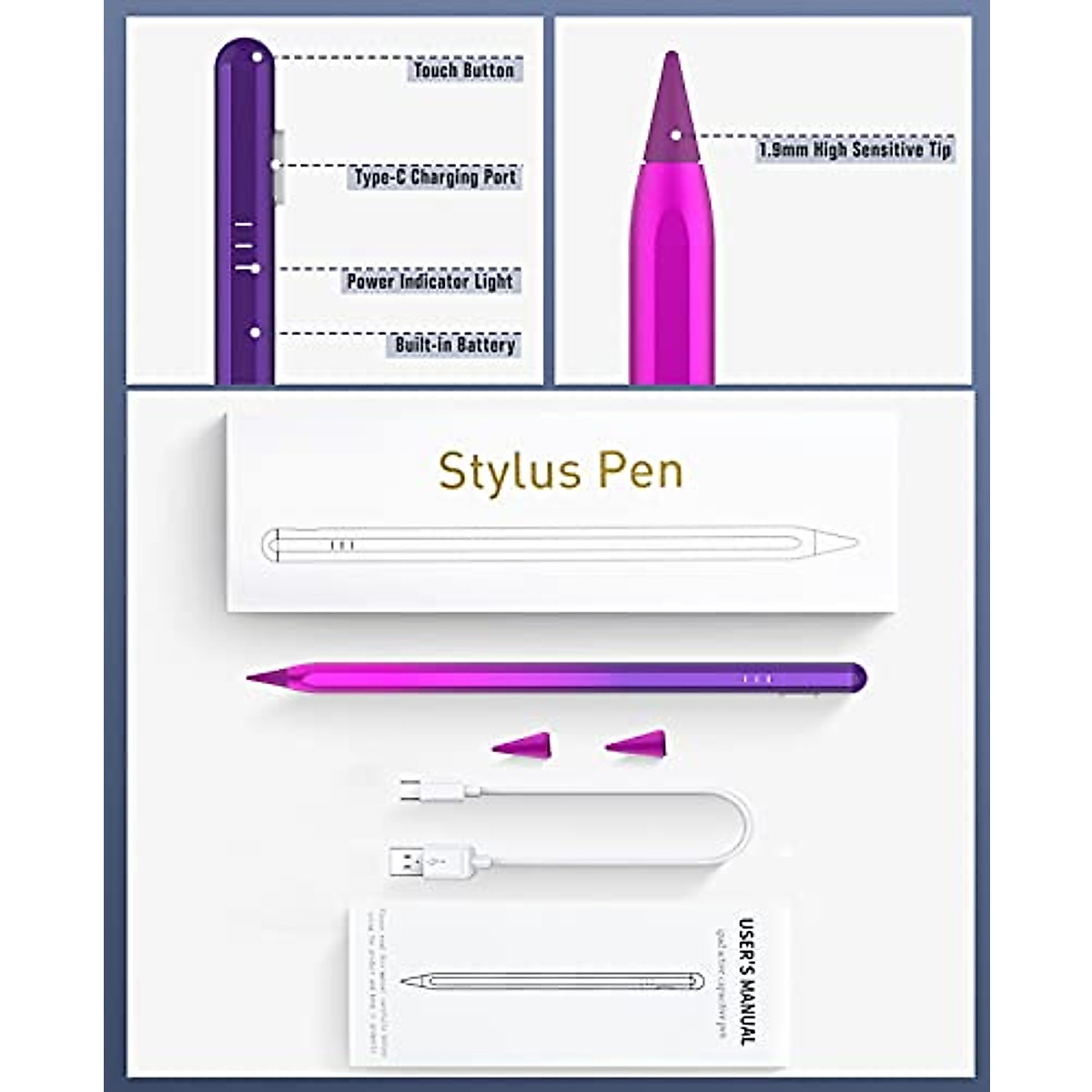 TiMOVO Stylus Pen for Apple iPad Pencil 10/9/8/7/6th Generation,iPad Air 5/4/3th Pencil 2nd Generation for 2018-2022 Apple iPad Pro 12.9/11,iPad Mini 6/5th Palm Rejection iPad Stylus,Gradient Purple