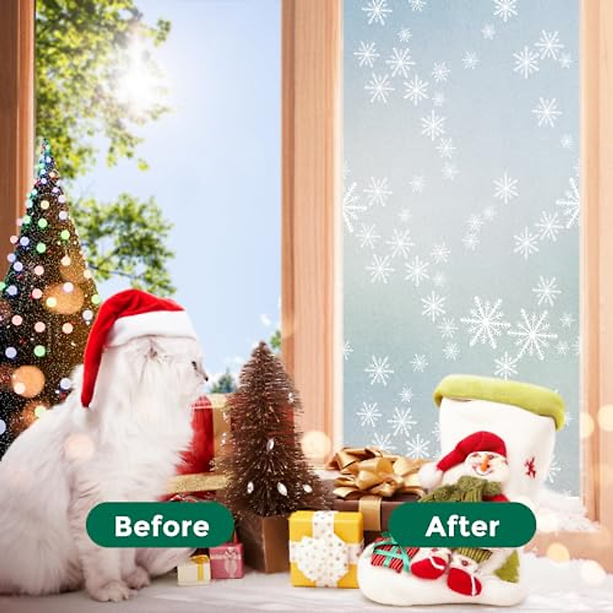 Beautyhero Christmas Snowflakes Decorations Window Privacy Film, Frosted Glass Window Film, Window Clings Static Cling for Home Bathroom Rental Decor 17.7 x 78.7 Inch