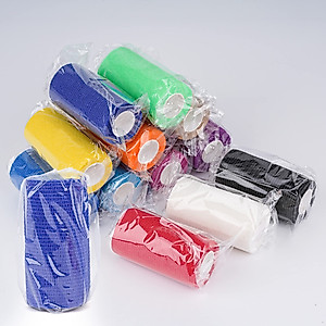 12 Packs Self Adherent Cohesive Wrap Bandages 4 Inches X 5 Yards, First Aid Tape, Elastic Self Adhesive Tape, Athletic, Sports wrap Tape, Vet Wrap, Bandage Wrap for Sports, Wrist,Ankle (Rainbow Color)