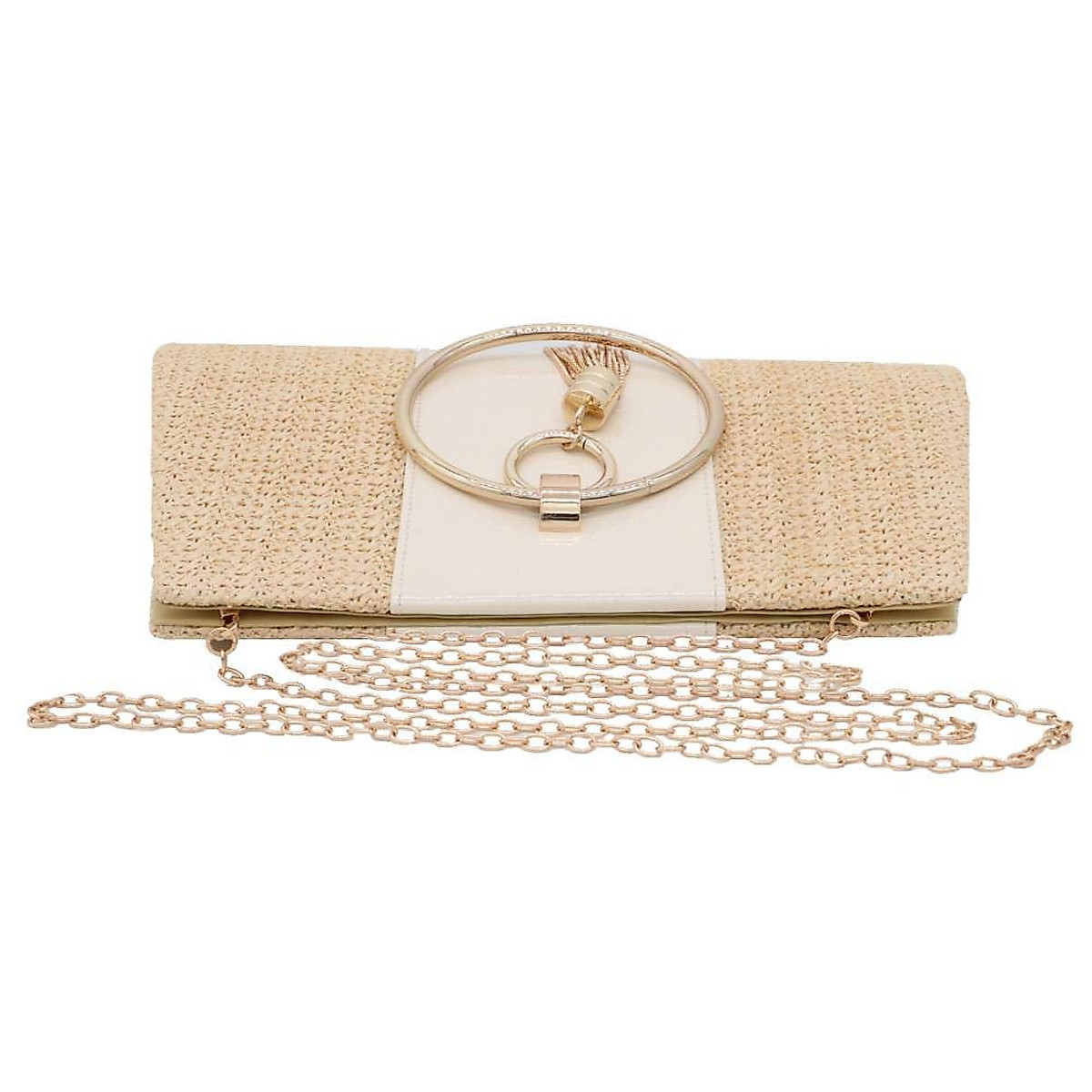 Bamboo Handbag Handmade Tote Bamboo Purse Straw Beach Bag for Women (White)