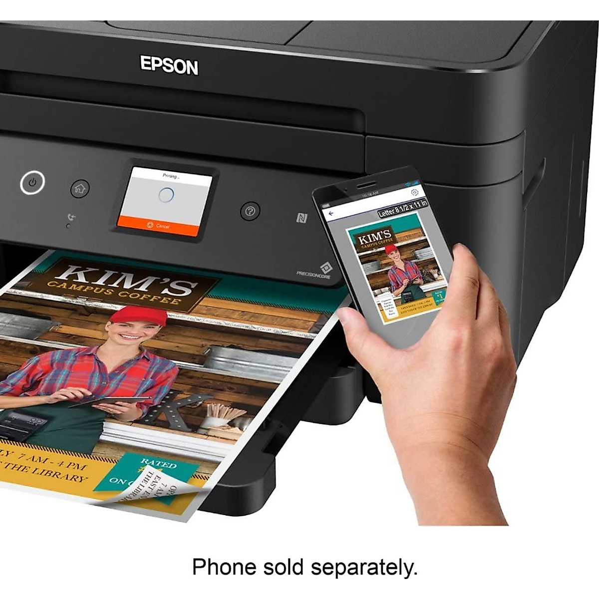 Epson Workforce WF-2860 All-in-One Wireless Color Inkjet Printer, Black - Print Scan Copy Fax - Ethernet NFC Auto 2-Sided Borderless Printing, 14 ppm, 4800 x 1200 dpi, 30-Sheet ADF, Voice Activated