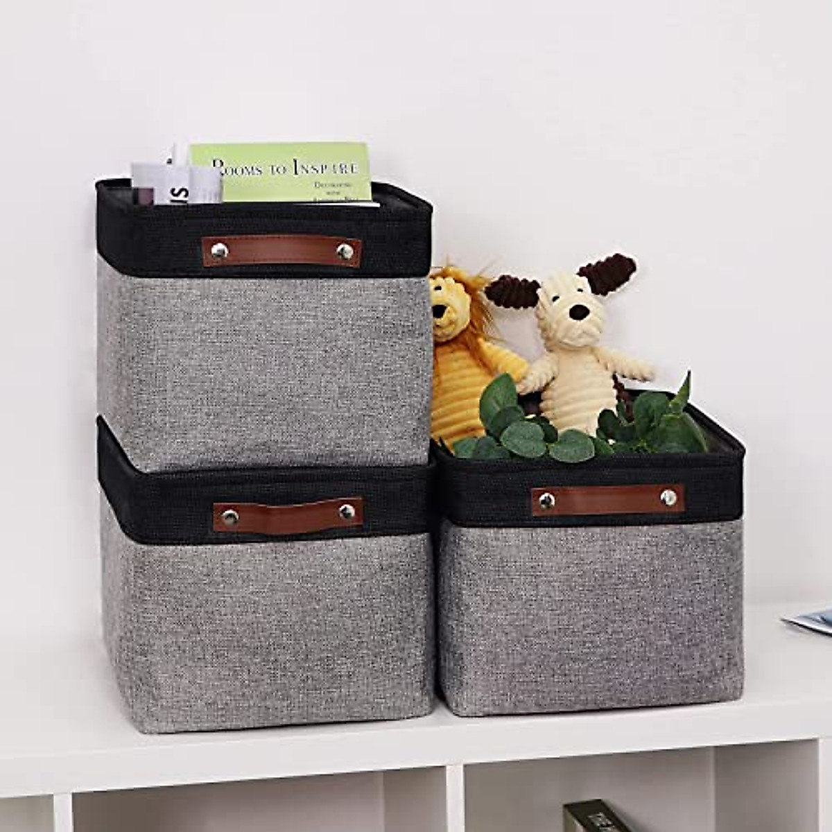HNZIGE Storage Basket Bins Collapsible Storage Baskets for Organizing Shelf Closet Bedroom, Perfect Storage Bin with Handles for Closet, Clothes, Toy, Home（Black 15" x 11" x 9.5",11.8" x 7.8" x 5.1")