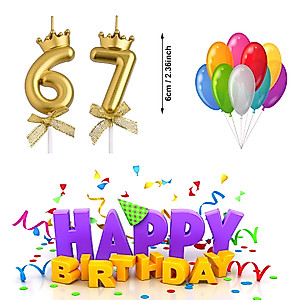 VSHILI 67th 76th Birthday Candles, Gold 76 67 Year Old Number Birthday Candles, Happy Birthday Party Cake Topper Decoration Gifts for Women Men