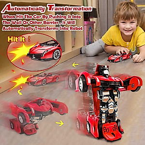 AMENON 3 Pack Transform Toys Robot Car Toys for Boys, 1:36 Automatic Deformation Push and Go Car Vehicle Toy Race Car for Kids Birthday Gifts