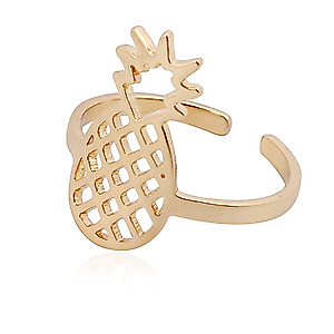 SENFAI Pineapple Charm Open Finger Rings Adjustable Cute Women Jewelry (Gold)