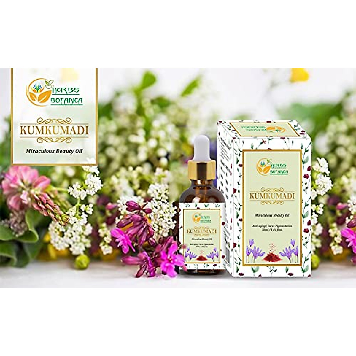 Herbs Botanica Kumkumadi Oil Pure Ayurveda Face Oil with Saffron, Serum Face Moisturizer 26 Herbs 30 Ml