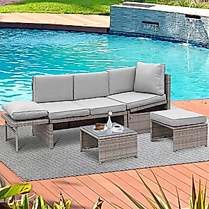 Pieryakers Outdoor Patio Furniture,Rattan Outdoor Furniture Sectional Sofa 4 Piece, All Weather Outdoor Couch,PE Wicker Rattan Outdoor Lounge Patio Sofas with Cushions for Backyard, Poolside, Yard,etc