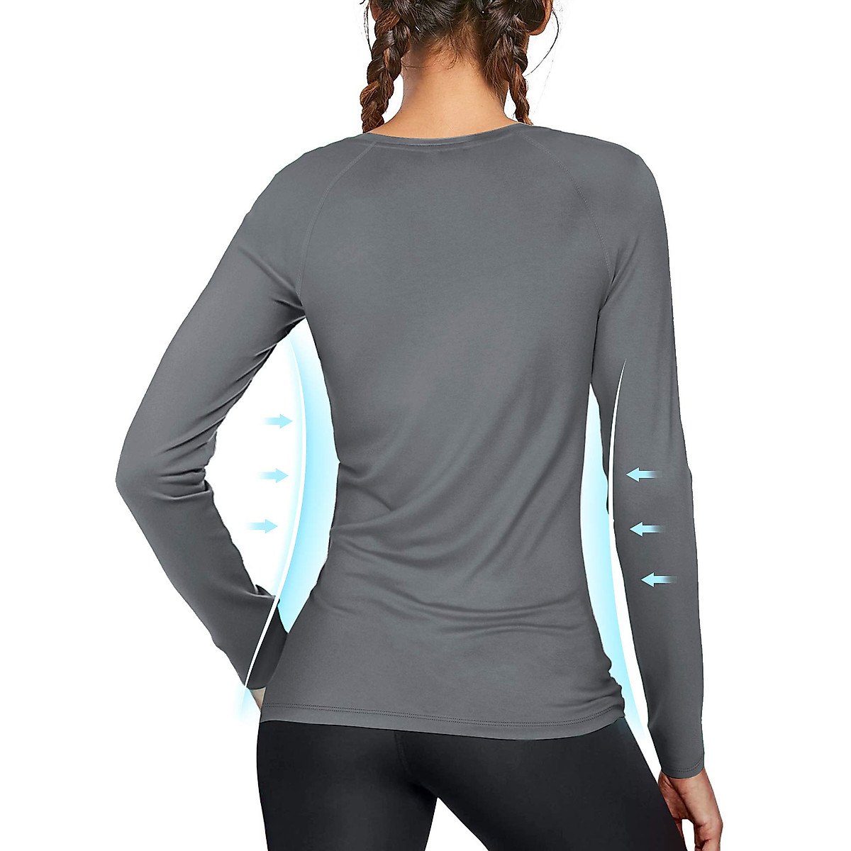 Womens UPF 50+ Long Sleeve Workout Running Shirts Quick Dry Outdoor UV Sun Protection T-Shirt Swimwear for Diving Rash Guard Swimming Fishing Gray