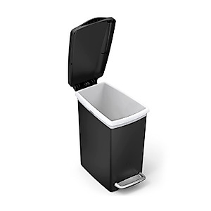 simplehuman Rectangular 10 Liter / 2.6 Gallon Compact Slim Bathroom or Office Step Trash Can, Black Plastic