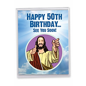 NobleWorks - 50th Funny Birthday Greeting Card (8.5 x 11 Inch) - 50 Years Old, Big Milestone Birthday Humor Card from Group - See You Soon 50 J9065MBG