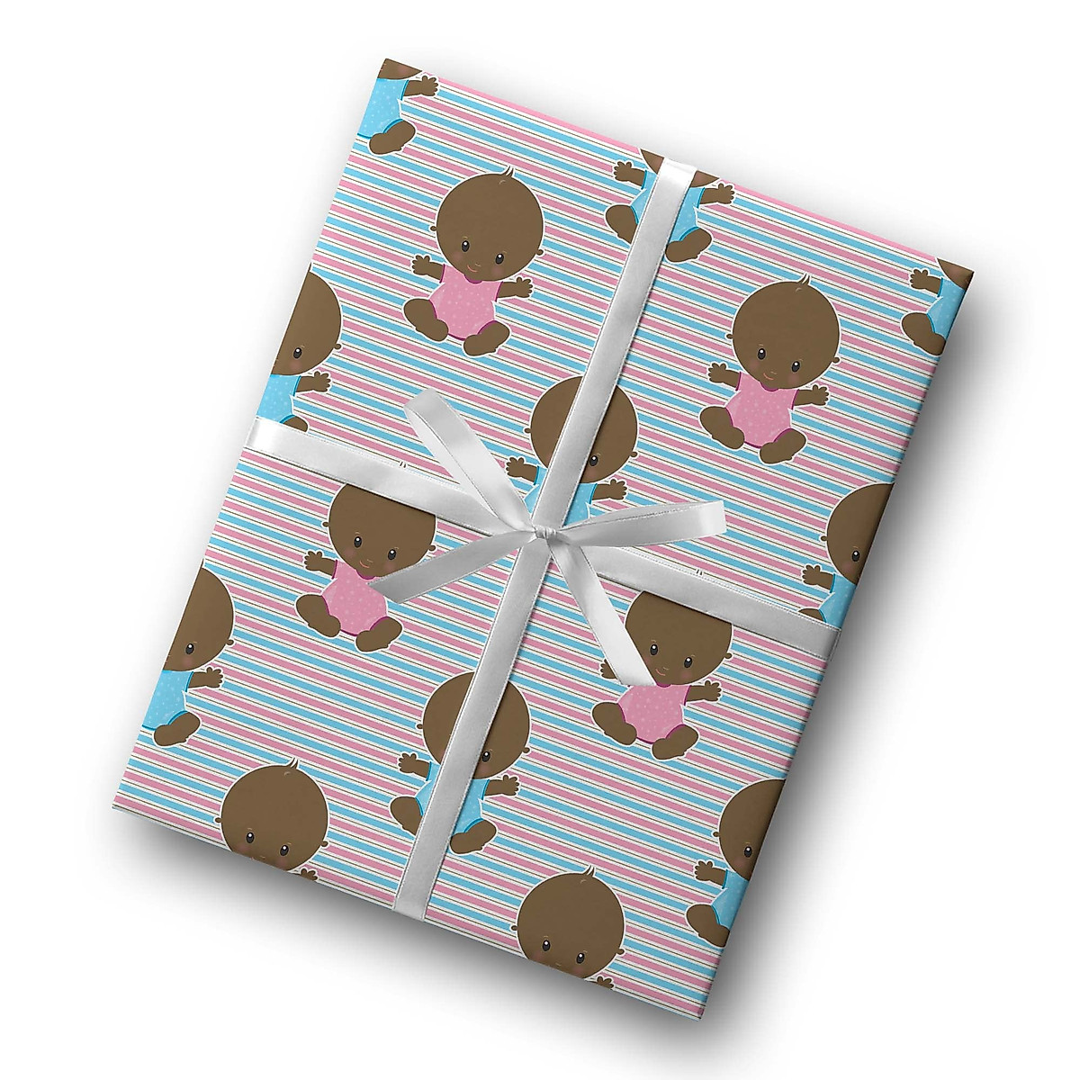 Cute Baby African American Wrapping Paper Black Gift Wrap Premium Gender Reveal Party Decoration Baby Shower Decor (12 foot x 30 inch roll), Pink, Blue