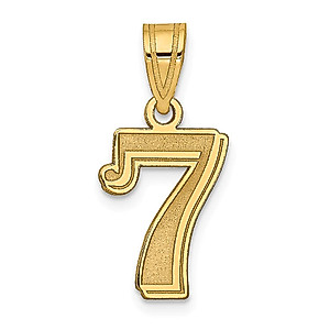 Solid 14k Yellow Gold Etched Number 7 Pendant Charm