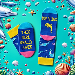 HAPPYPOP Crazy Silly Funny Socks for Kids, Girls Childrens Socks, Dolphin Gifts Ocean Marine Gifts, Animal Lover Gifts, Dolphin Socks Animal Ocean Socks