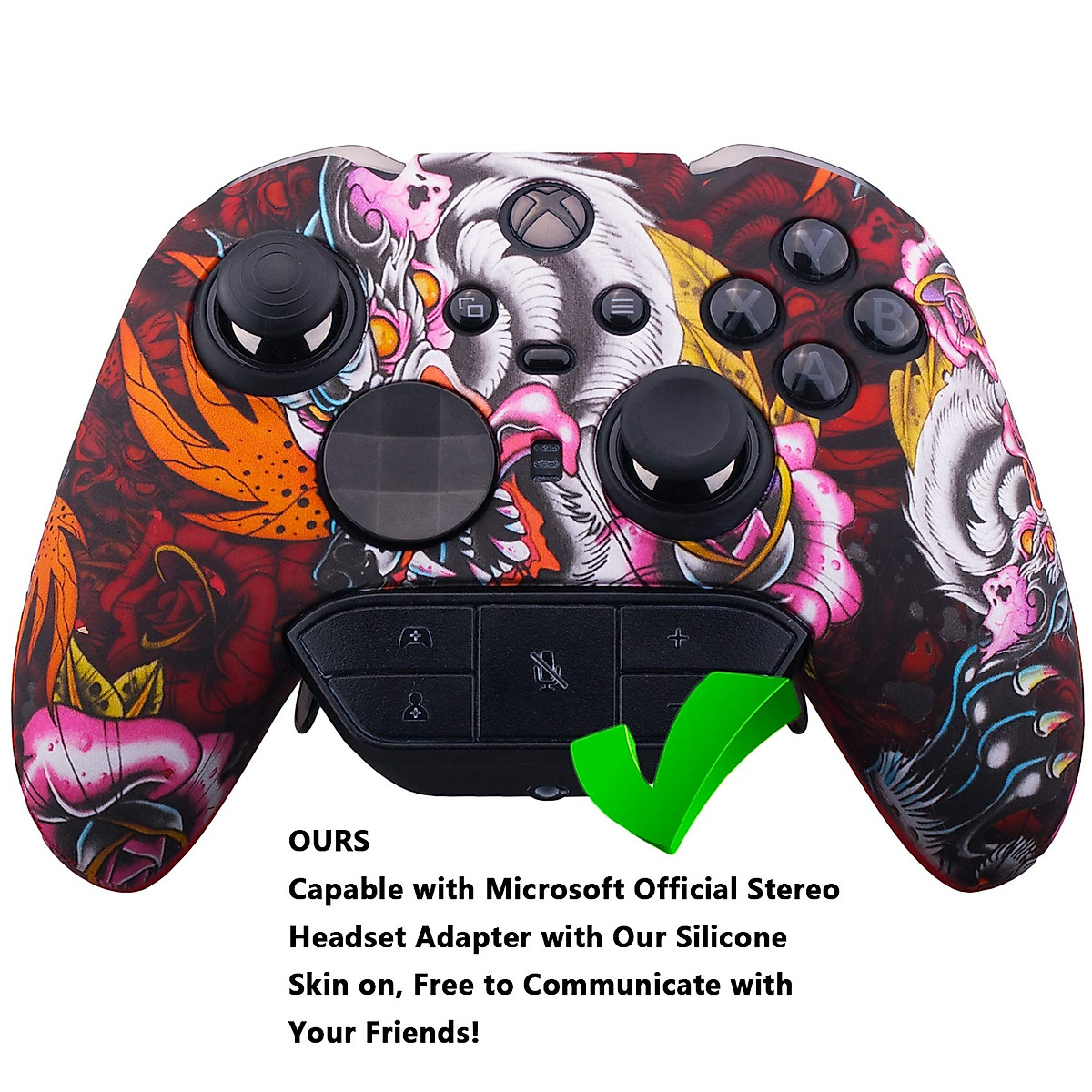 9CDeer 1 x Protective Customize Transfer Print Silicone Cover Skin Red Dragon + 6 Thumb Grips Analog Caps for Xbox Elite Series 2 Controller