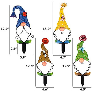 Adorafur Garden Gnome Stake Decoration Metal Yard Art Outdoor Statue Decor for Lawn Patio Pathway (4 Pieces)