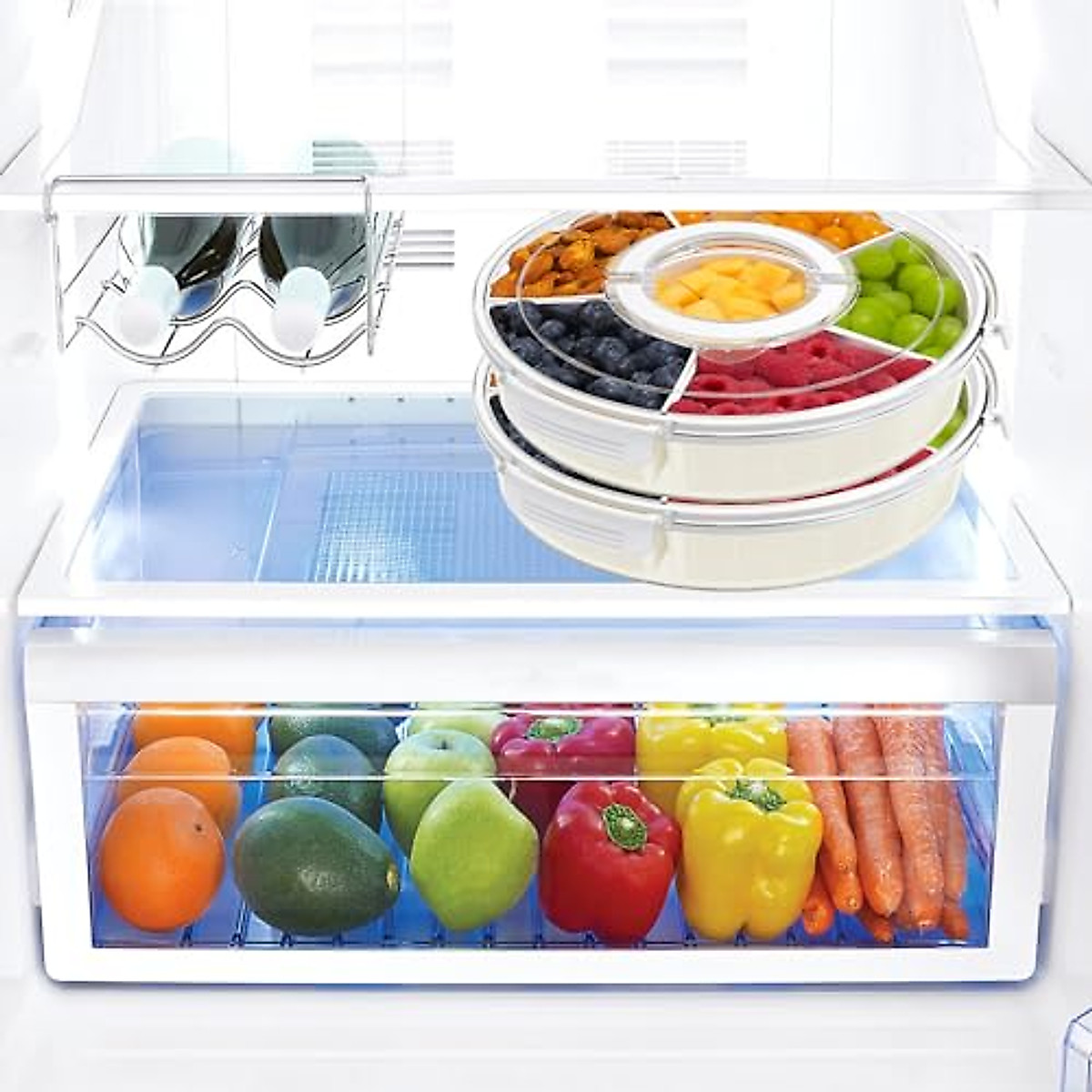 TAROSE Divided Serving Tray with Lid and Handle, 6.6L Large Capacity Snackle Box Container with Dividers, Portable Snack Boxs for Fruit Veggie Salad, Beach Essentials Ideal for Picnic