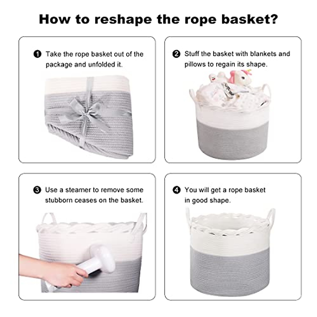 Eternal Beauty Cotton Rope Basket 17”W X14”H Large Woven Storage Basket for Blanket Living Room, Decorative Toy Baby Basket for Kids Nursery, Grey