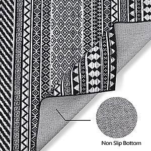 Zacoo Rug 2x12 Runner Rug Black Hallway Runner Machine Washable Throw Carpet Foldable Thin Rug Non Slip Floorcover Mat for Bathroom Laundry Bedroom Living Room, Home Decor Rug, Black