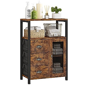 Homeiju Storage Cabinet, Bathroom Storage Cabinet Organizer with 3 Removable Drawers and 1 Door, Industrial Floor Storage Cabinet for Kitchen, Living Room, Bathroom, Home Office