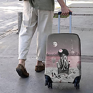 Xidingyue African American Luggage Cover Washable Women Pink And Grey On Beach Eiffel Tower Suitcase Protector Spandex Luggage Cover Fit 25-28 Inch Luggage