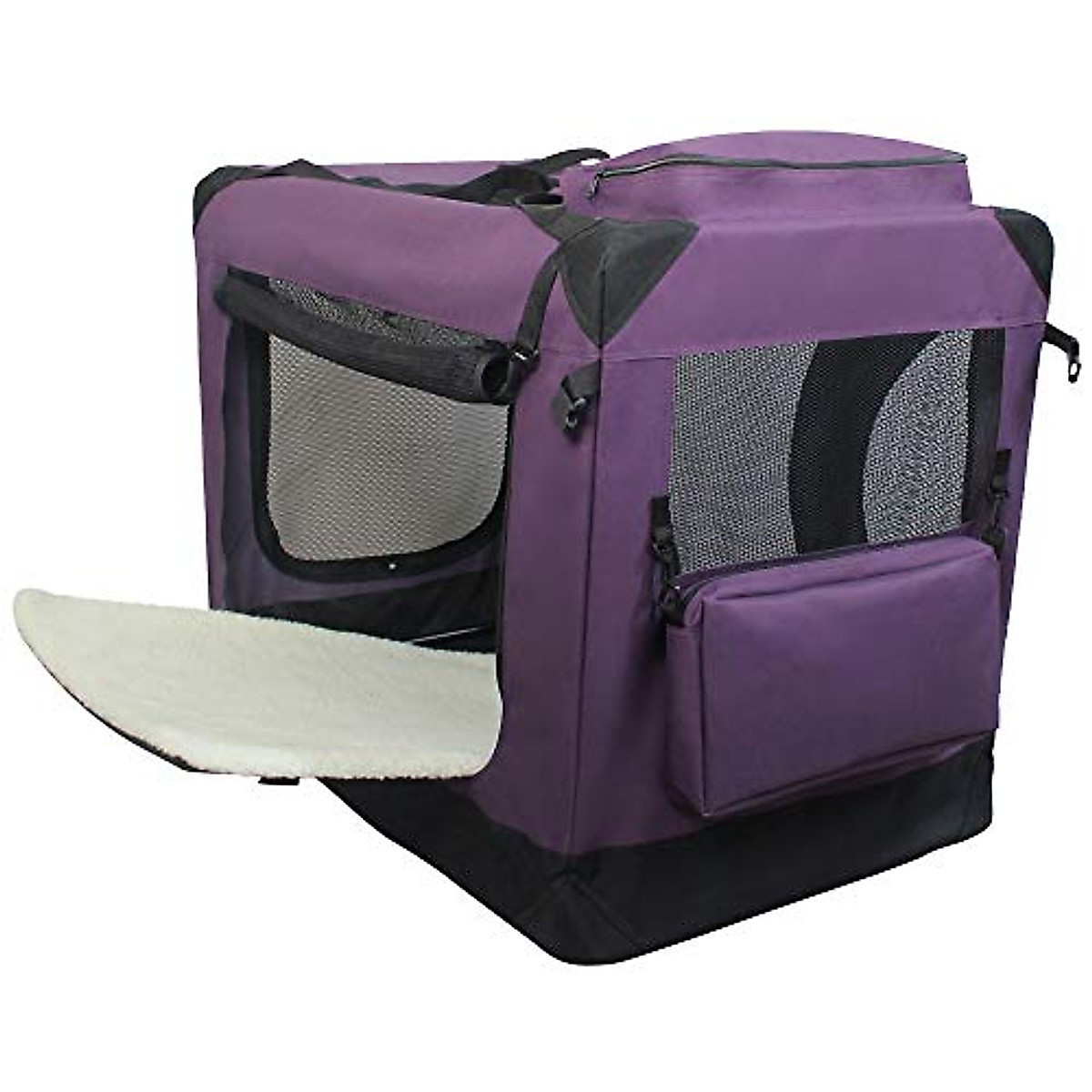 EliteField 3-Door Folding Soft Dog Crate with Carrying Bag and Fleece Bed (2 Year Warranty), Indoor & Outdoor Pet Home (42" L x 28" W x 32" H, Purple)