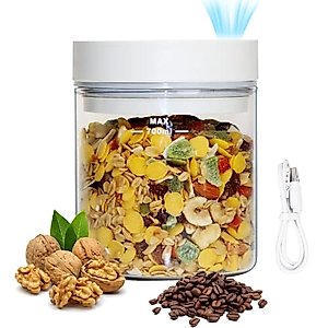 SNADER 0.7L Automatic Vacuum Canister for Coffee & Food Storage ，Electric Smart Coffee Storage Containers with Magnetic Charging & CO2-Release Valve, Glass Food Storage Containers with Lids